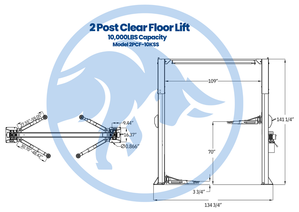 2 Post Car Lift Clear Floor 9,000 LBS | Toro Auto Lifts
