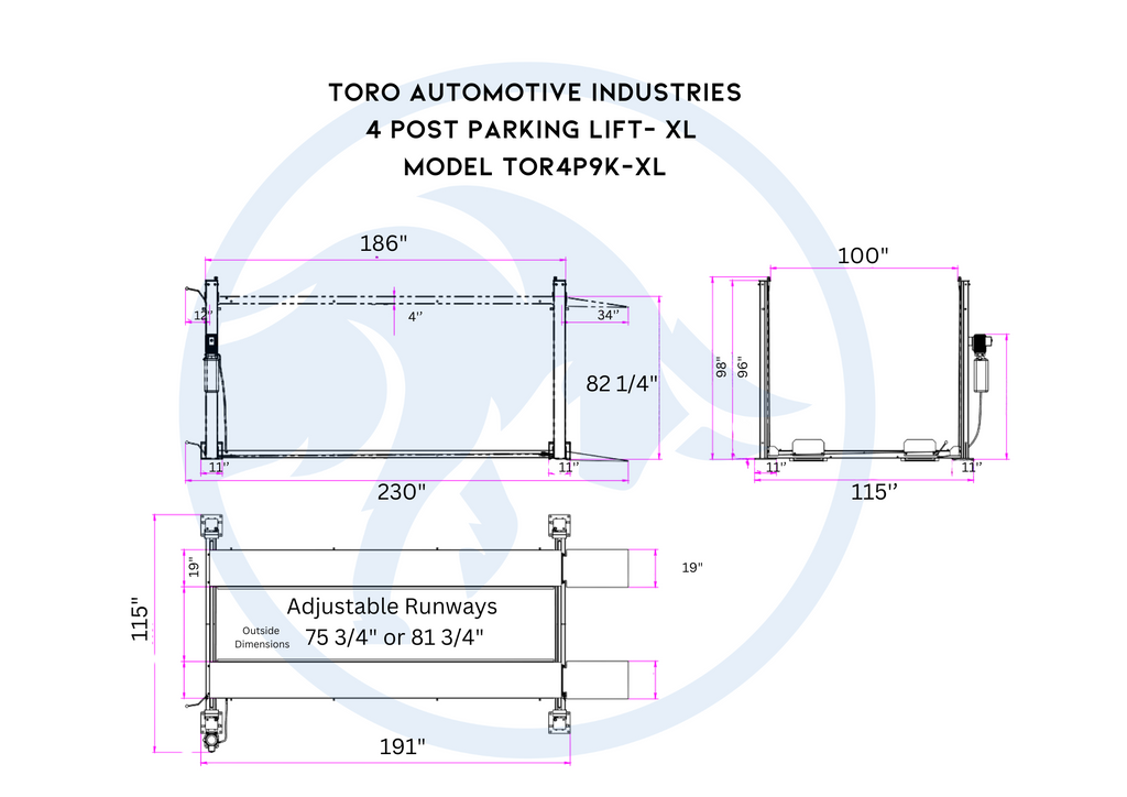 4 Post Storage Lift XL Size 9,000 LBS | Toro Auto Lifts